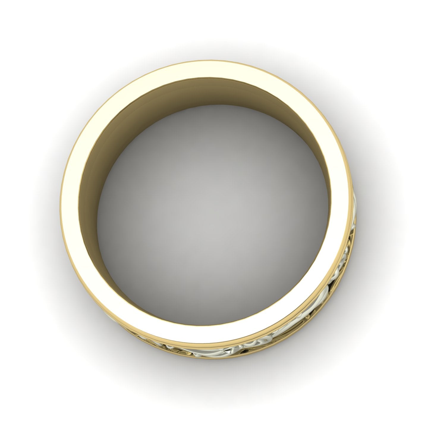 Gents Wide Two Tone Scroll Wedding Band in 14k Yellow and White Gold ...