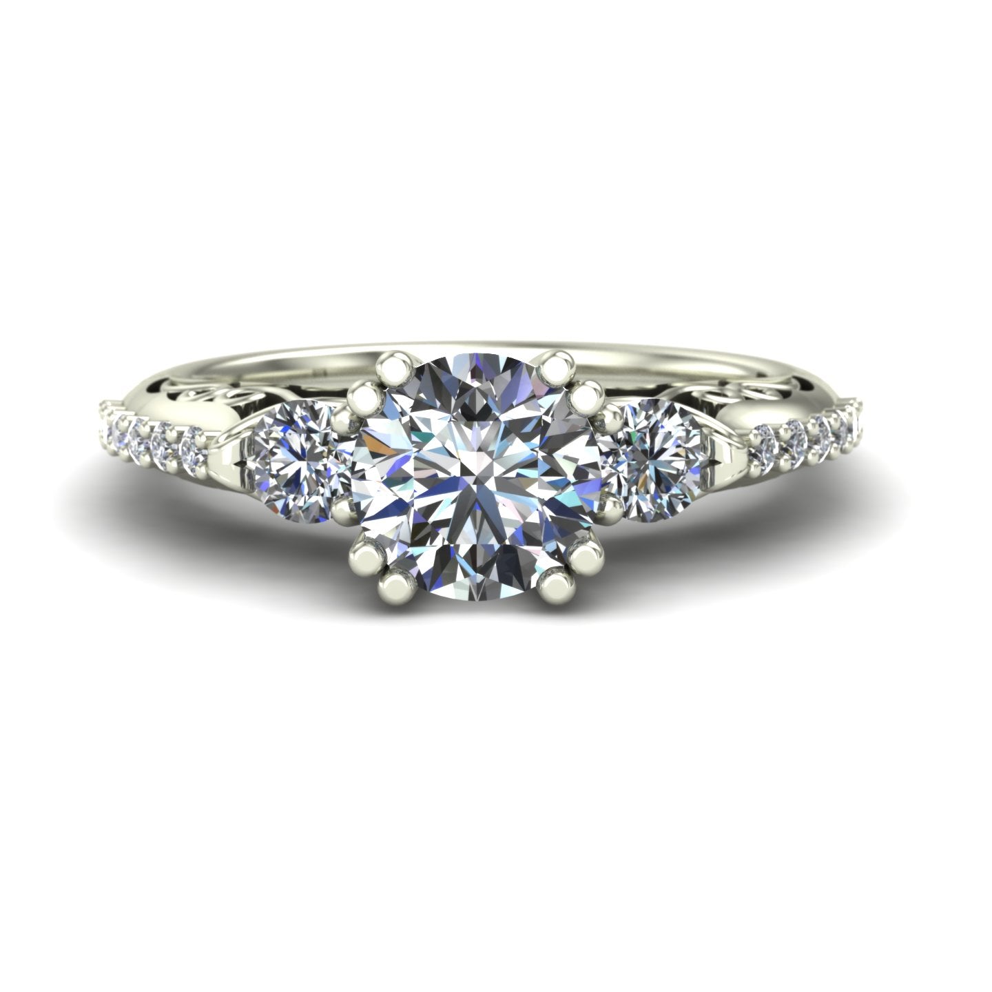 Diamond engagement ring with round sides in 14k white gold – Charles ...